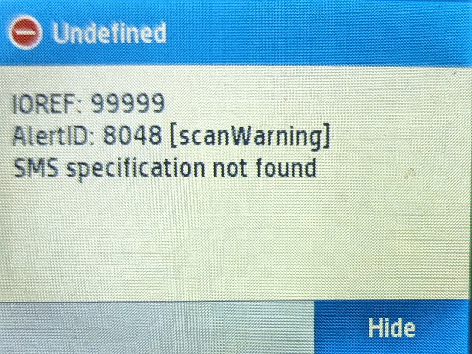 IOREF: 99999 Alert ID: 8048 [ScanWarning] SMS specification ... - HP ...