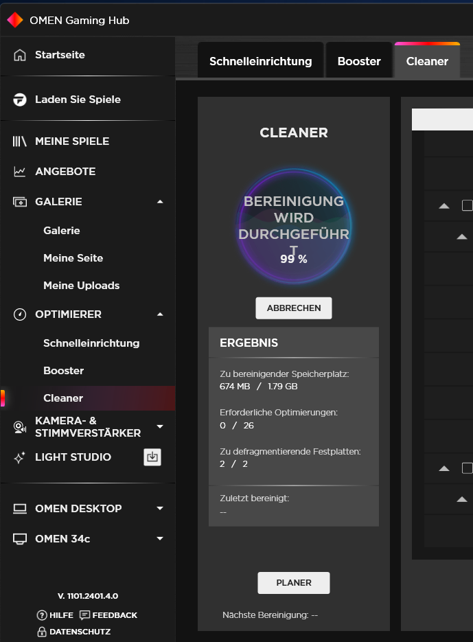 Solved: OMEN Gaming Hub - Cleaner is hanging on 99% since more than ...