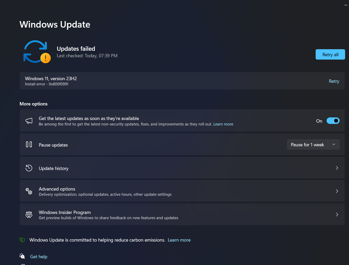 Windows 11, version 23H2 Install error - 0x800f0991 - HP Support ...