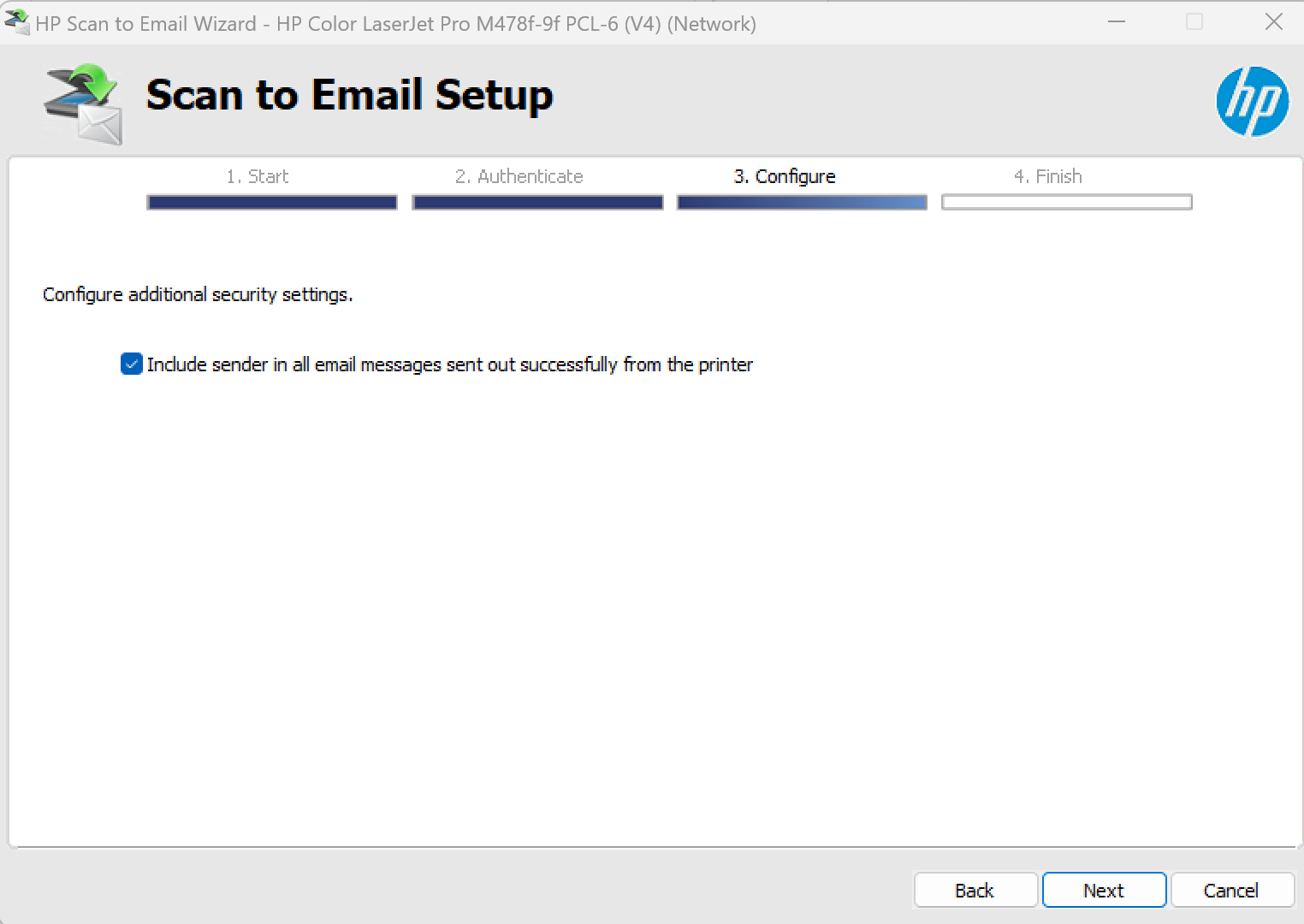 Scan to Email Wizard does not set up printer - says server i... - HP ...