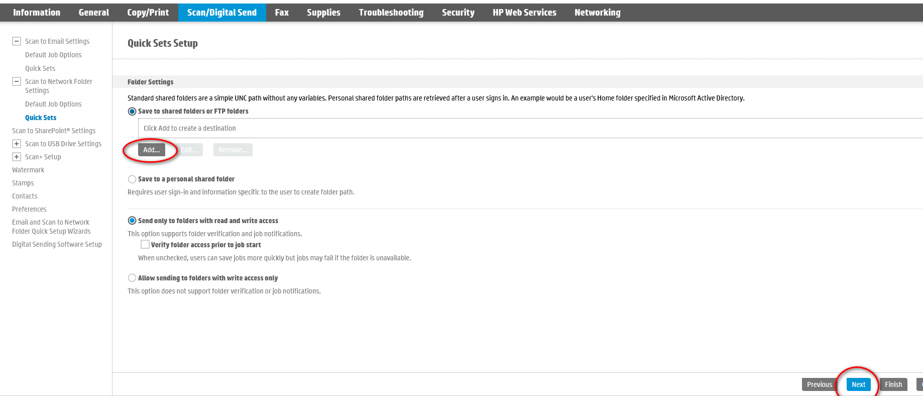 Creating a Scan to Folder Quickset on devices using FutureSm... - HP ...