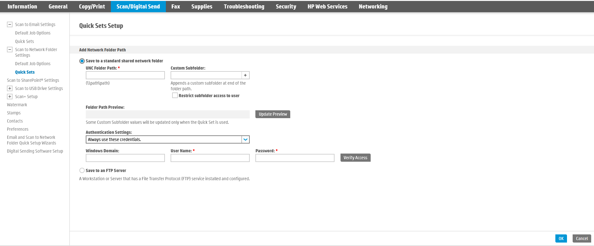 Creating a Scan to Folder Quickset on devices using FutureSm... - HP ...