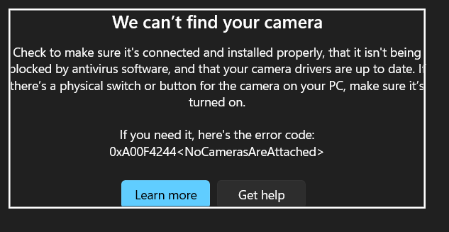 We can't find your camera, Error code: 0xA00F4244NoCamerasAt... - HP ...