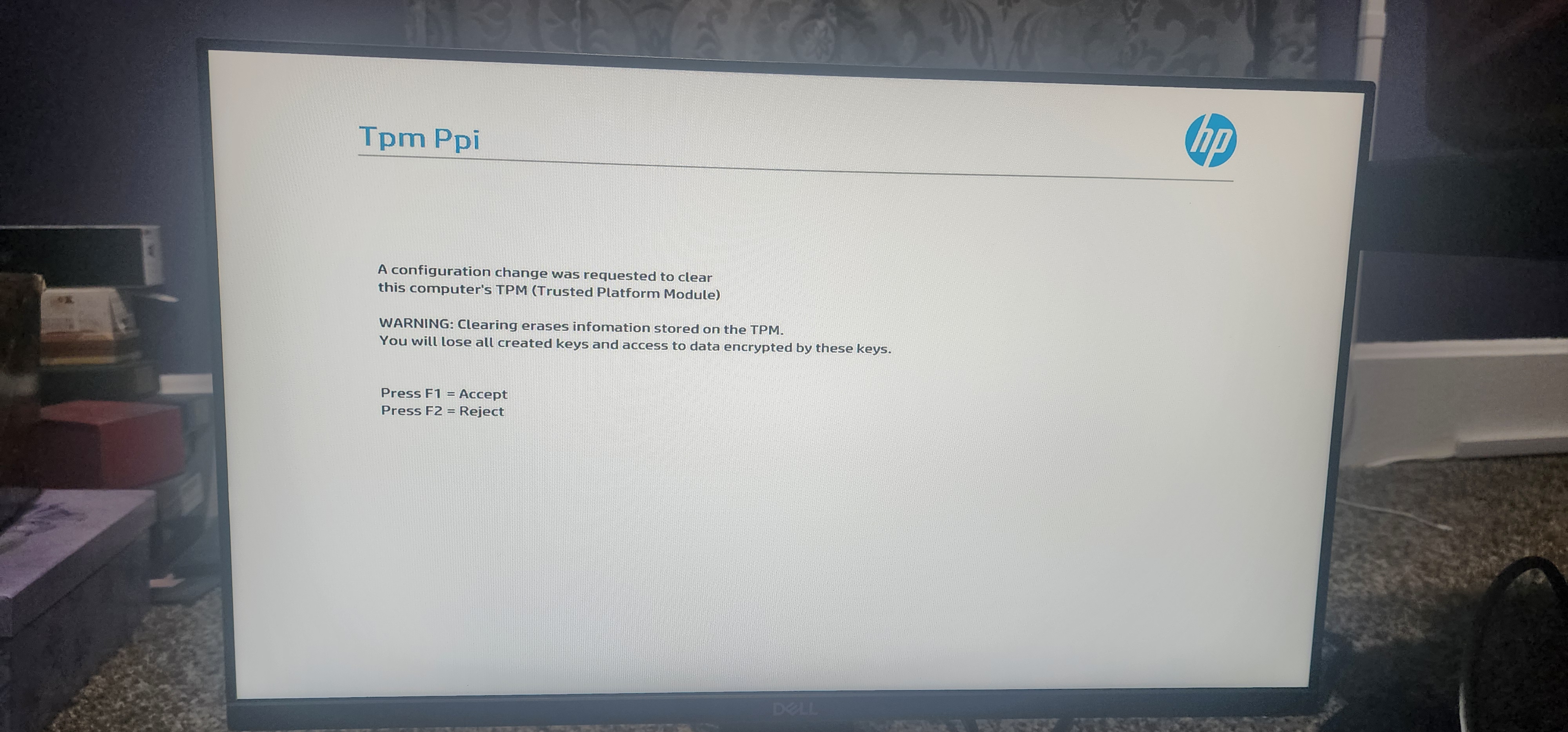 Tpm reset screen will not let me accept - HP Support Community - 9065782