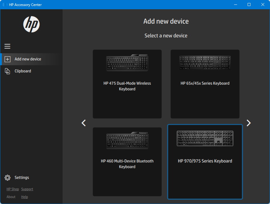 Can't add HP 975 Dual-Mode Wireless Keyboard to HP Accessory... - HP ...