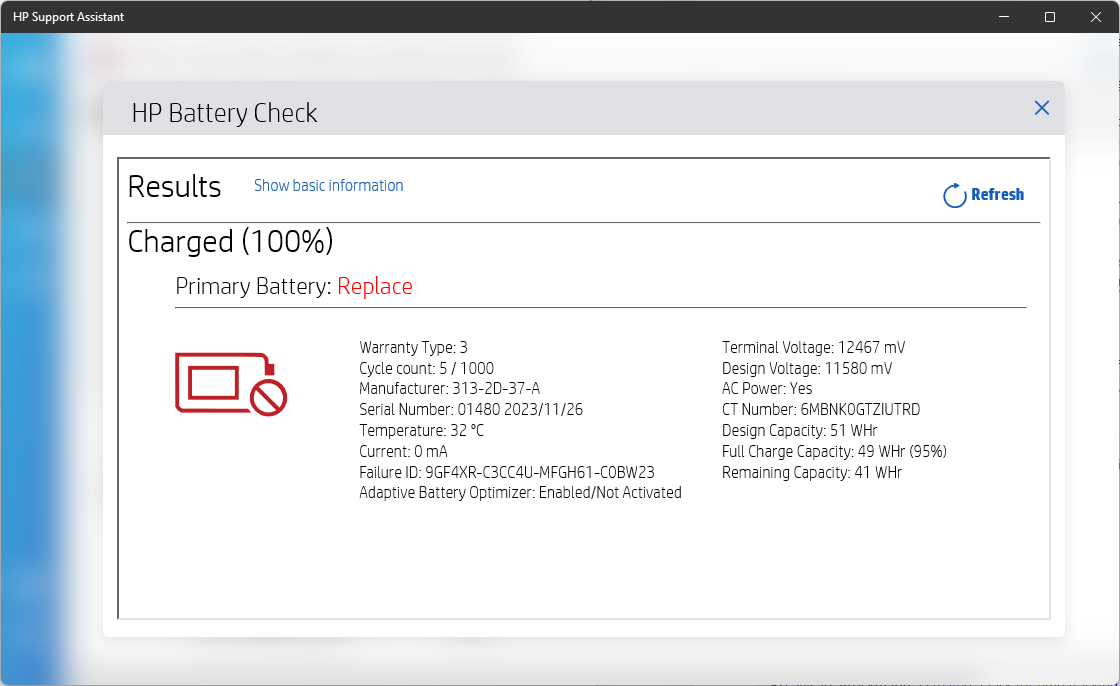 Battery check says to replace my Battery - HP Support Community - 9093566