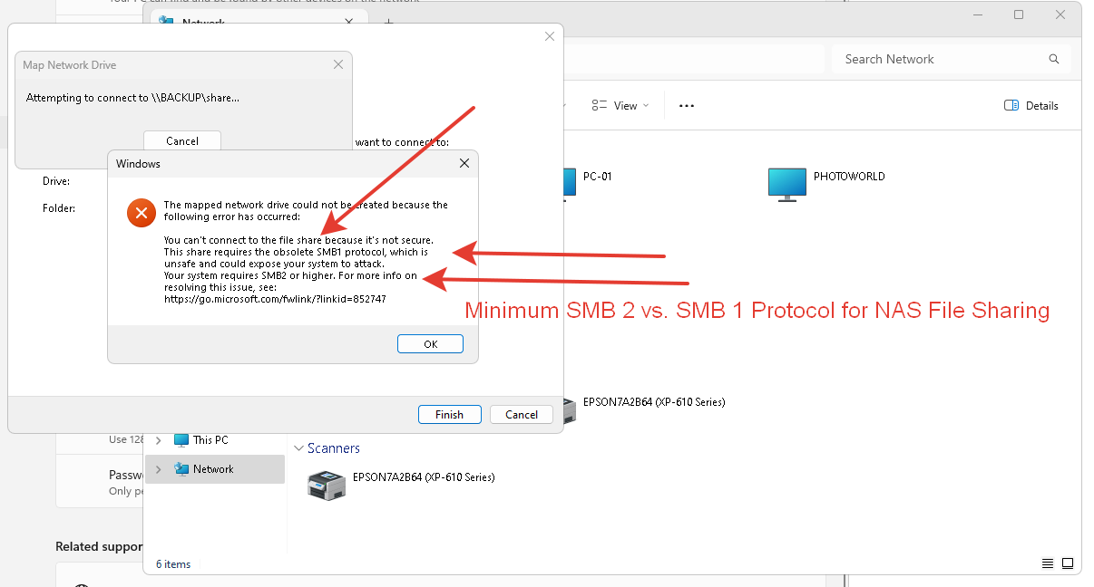 Solved: newest hardware requires SMB 2 min but NAS is SMB 1, so I ca ...