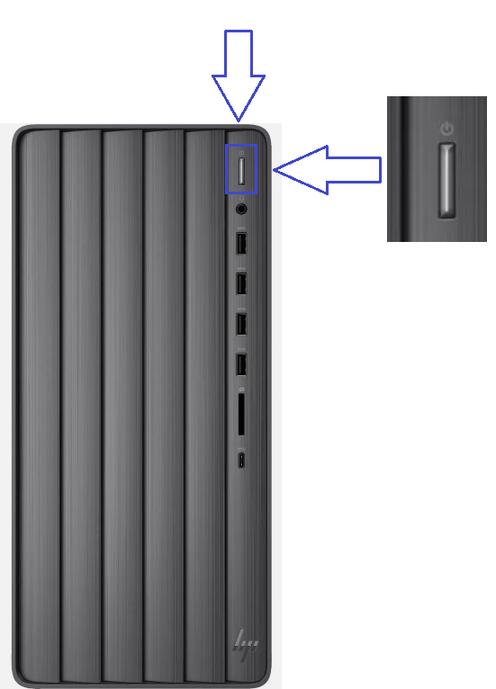 Where is the power on button located on a HP envy TEo1-3066 ... - HP ...