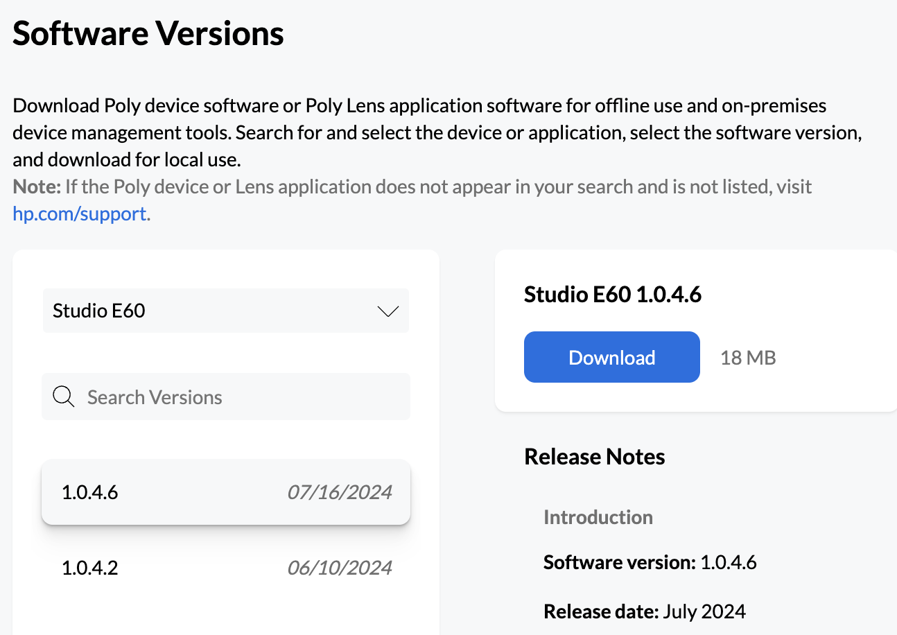 [Software] Poly Studio E60 v1.0.4.6 was released - HP Support Community ...