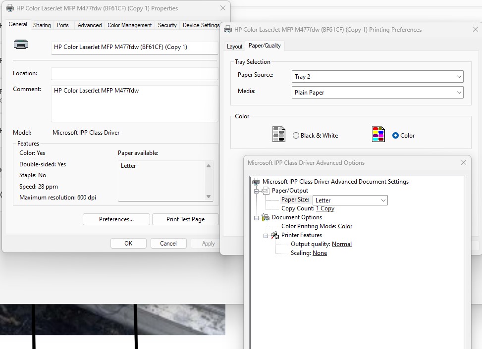MFP m477 fdw always gives manual feed error before printing - HP ...