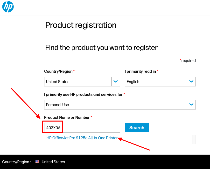 Cannot Register HP Product unable to match product with ser... - HP ...