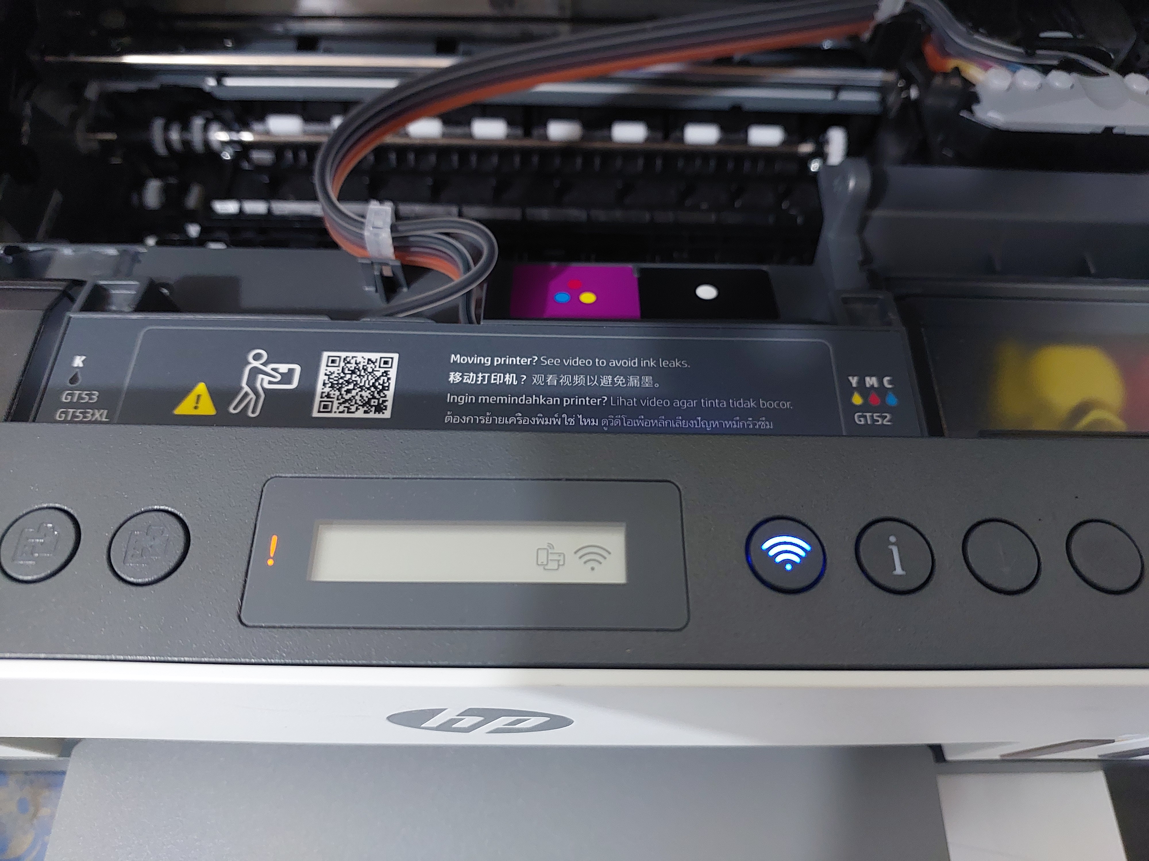 Printer showing "!" when lid open and printhead moved to rig... - HP ...