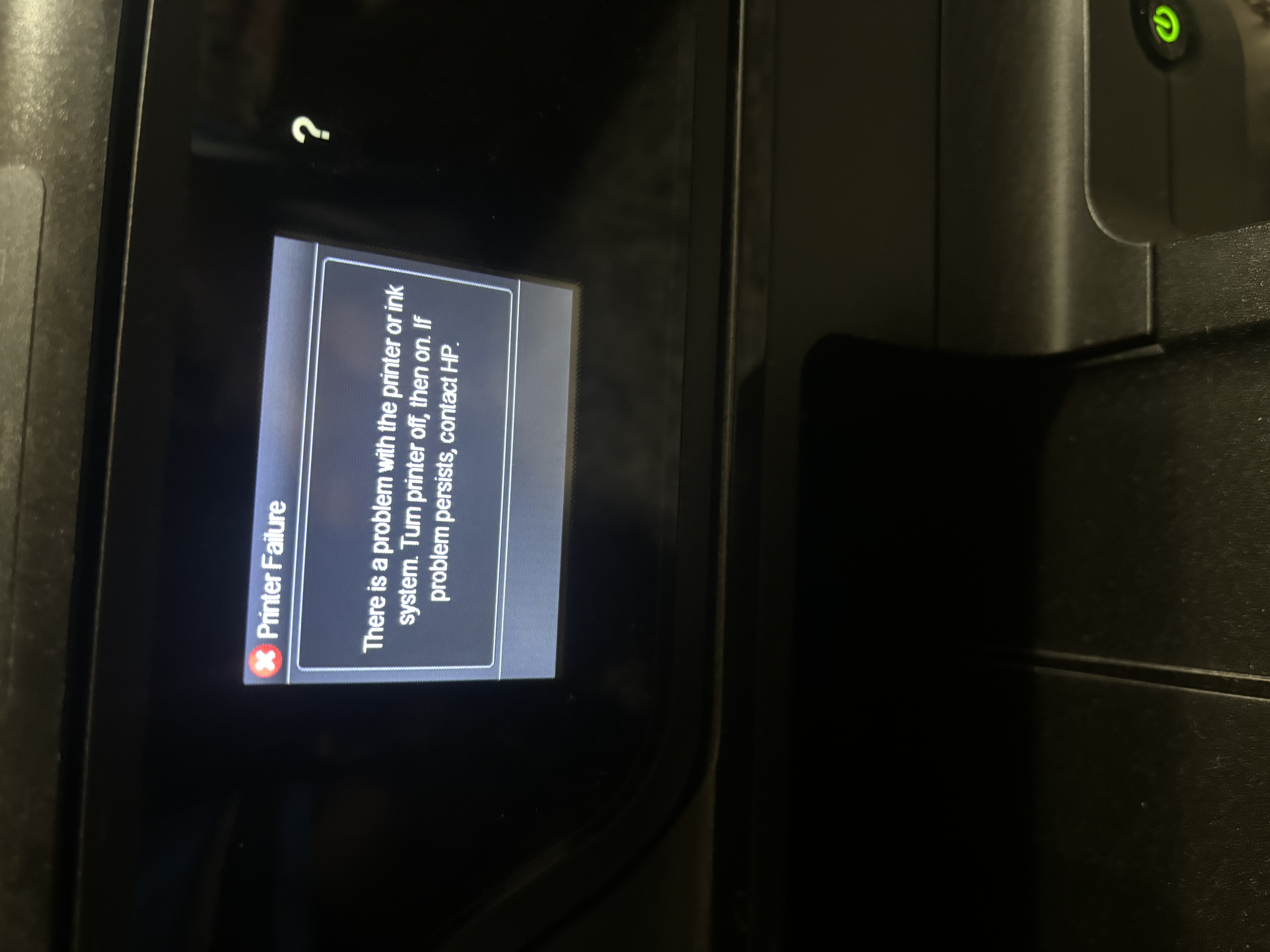 It says printer failure,there is a problem with the printer ... - HP ...