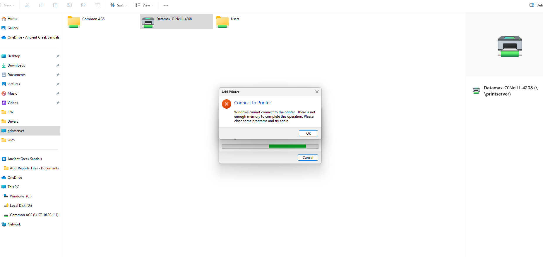 Add Printer with memory error - HP Support Community - 9156281