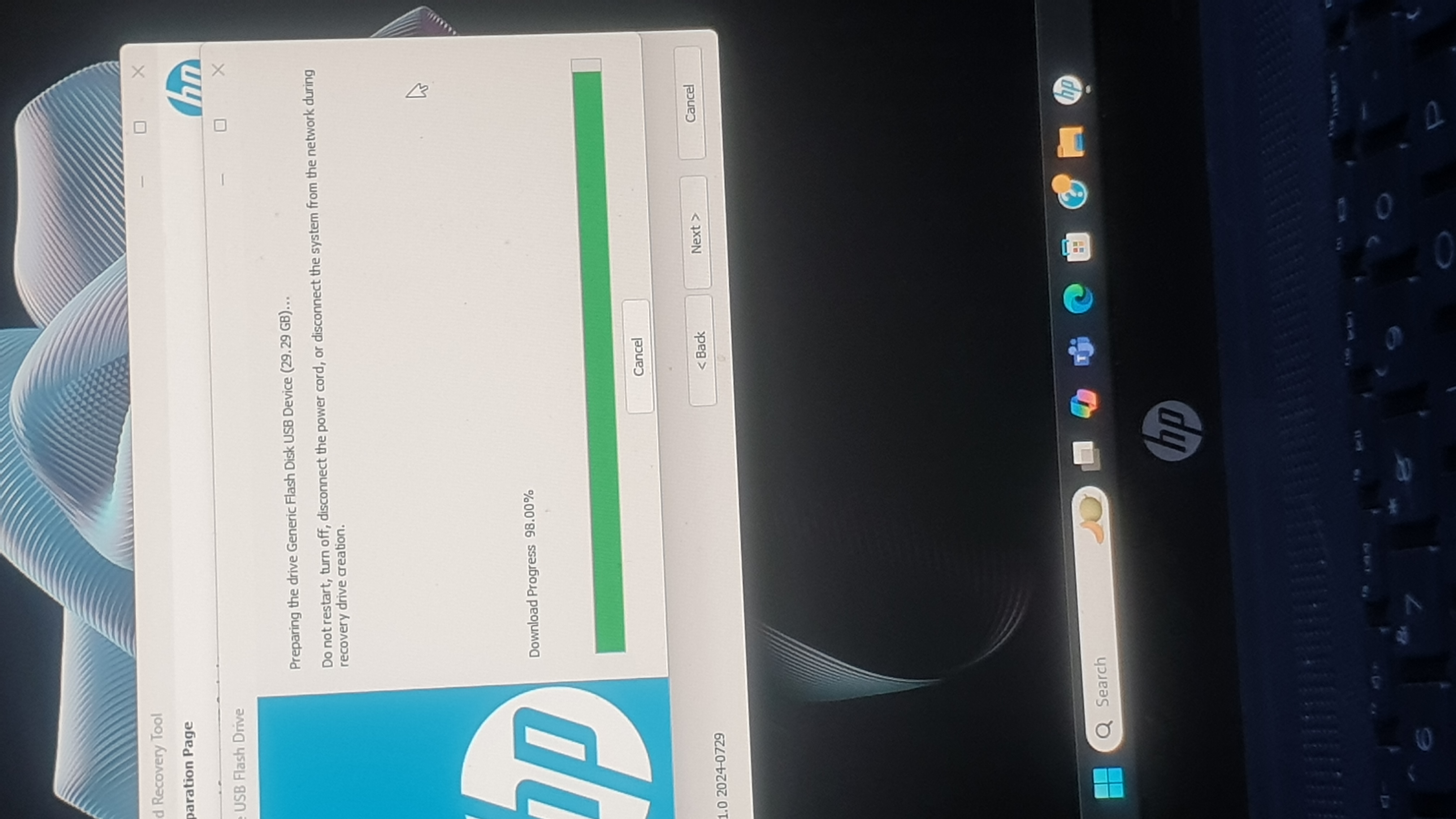 Stuck at 98% while using Windows recovery tool - HP Support Community ...