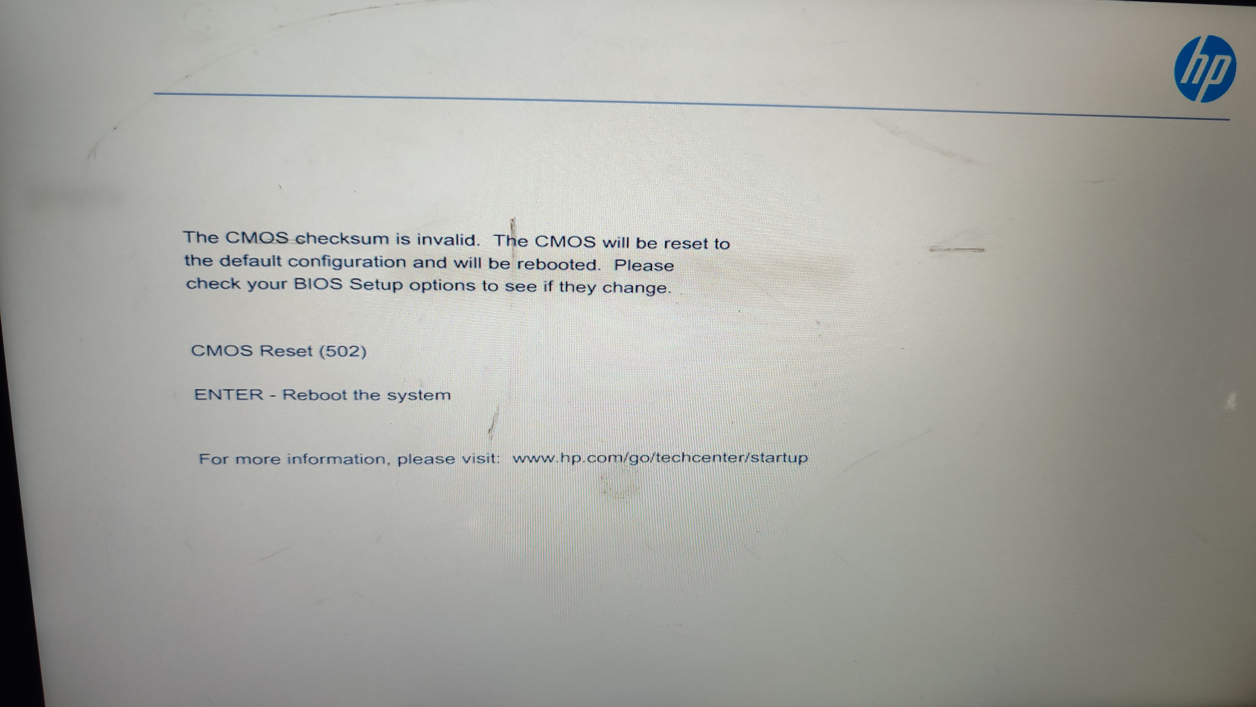 CMOS checksum error - HP Support Community - 9160469