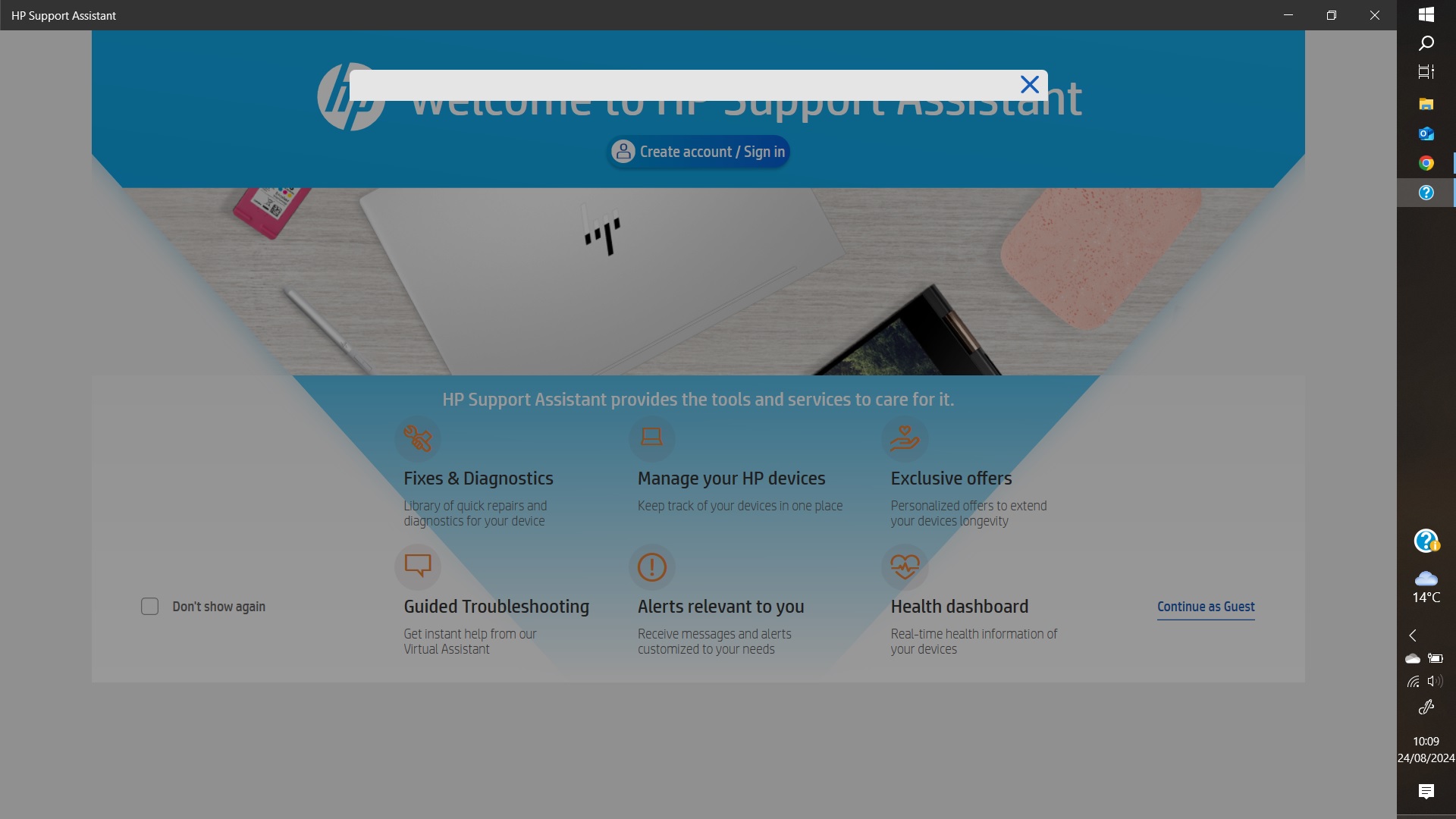 HP Support Assistant doesn't display the 'Create account / S... - HP Support Community - 9160509