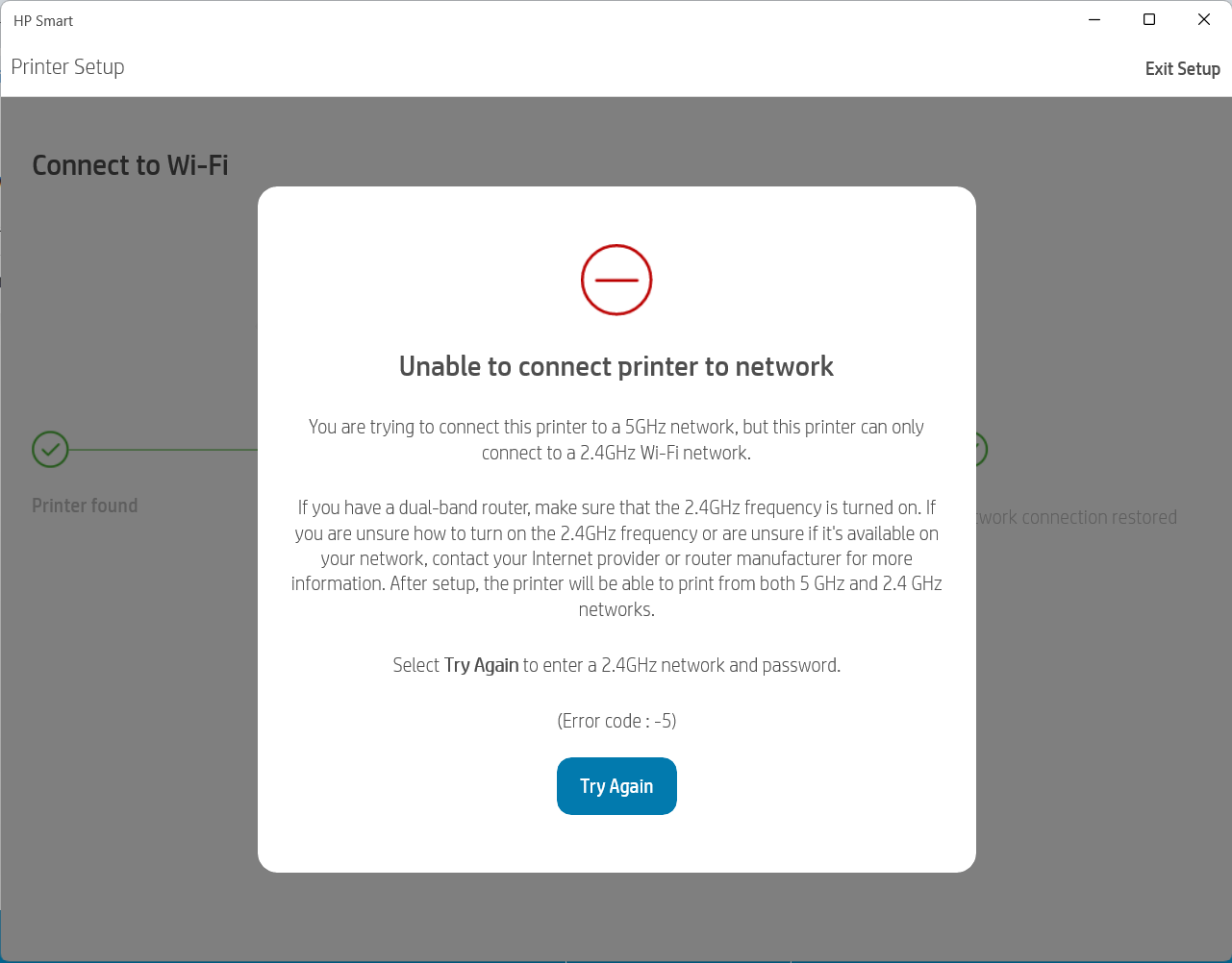 Solved: printer not connecting to 5g - HP Support Community - 9160260