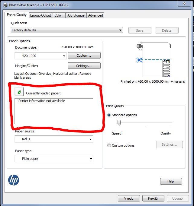 HP DJ T650 HPGL2 "Currently loaded paper" - HP Support Community - 9184806