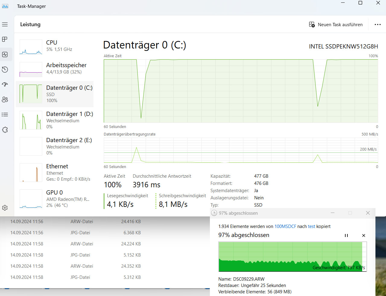 Solved: disk usage 100% when transferring files from SD card reader ...