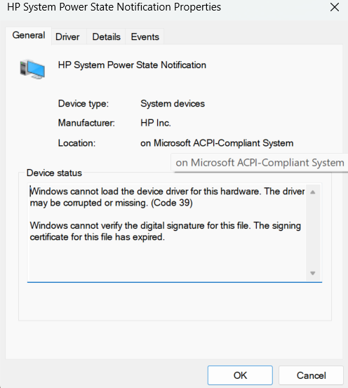 Hp system power state notification driver not updated - HP Support ...