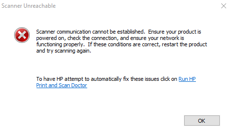 Solved: Scan shows "communication cannot be established" error - HP ...