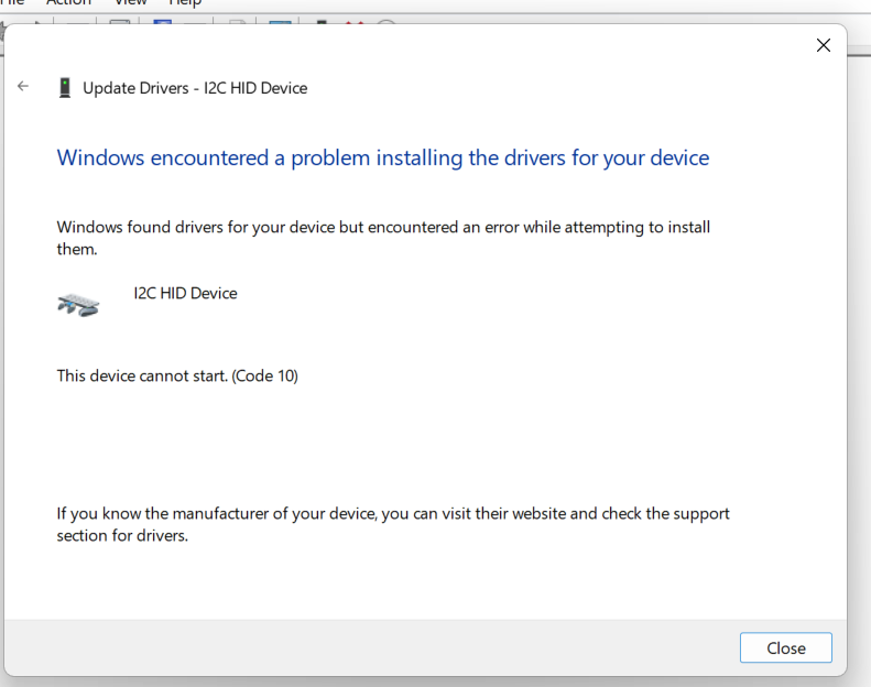 This device cannot start. (Code 10) A request for the HID d... - HP ...