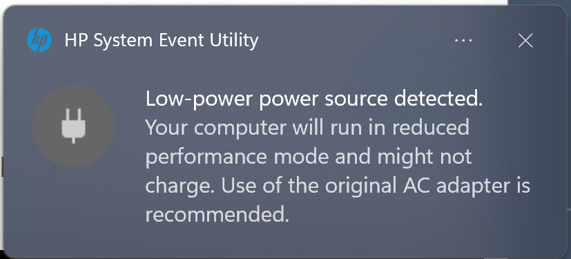 Low Power Source Detected - HP Support Community - 9213127