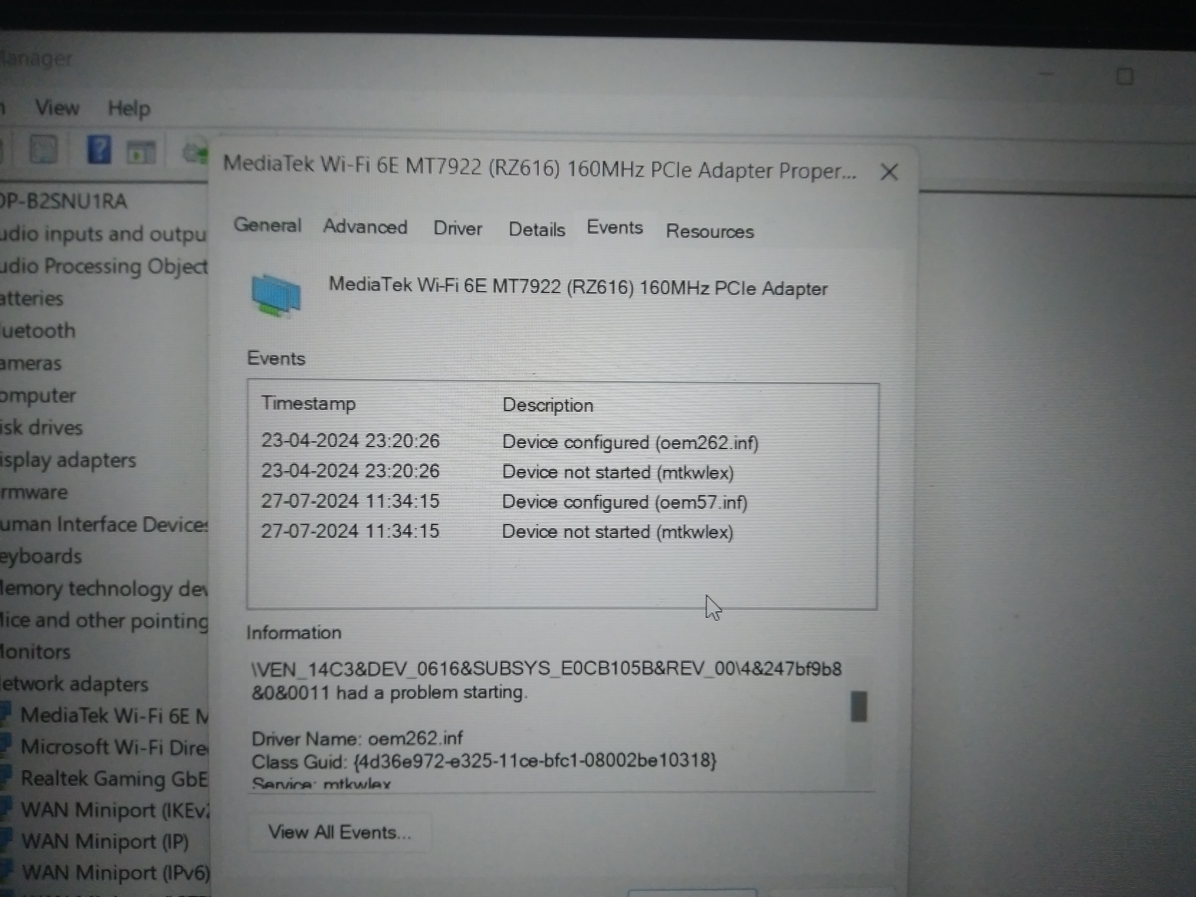 Mediatek MT7922(RZ616) 160MHz driver issue - HP Support Community - 9215664