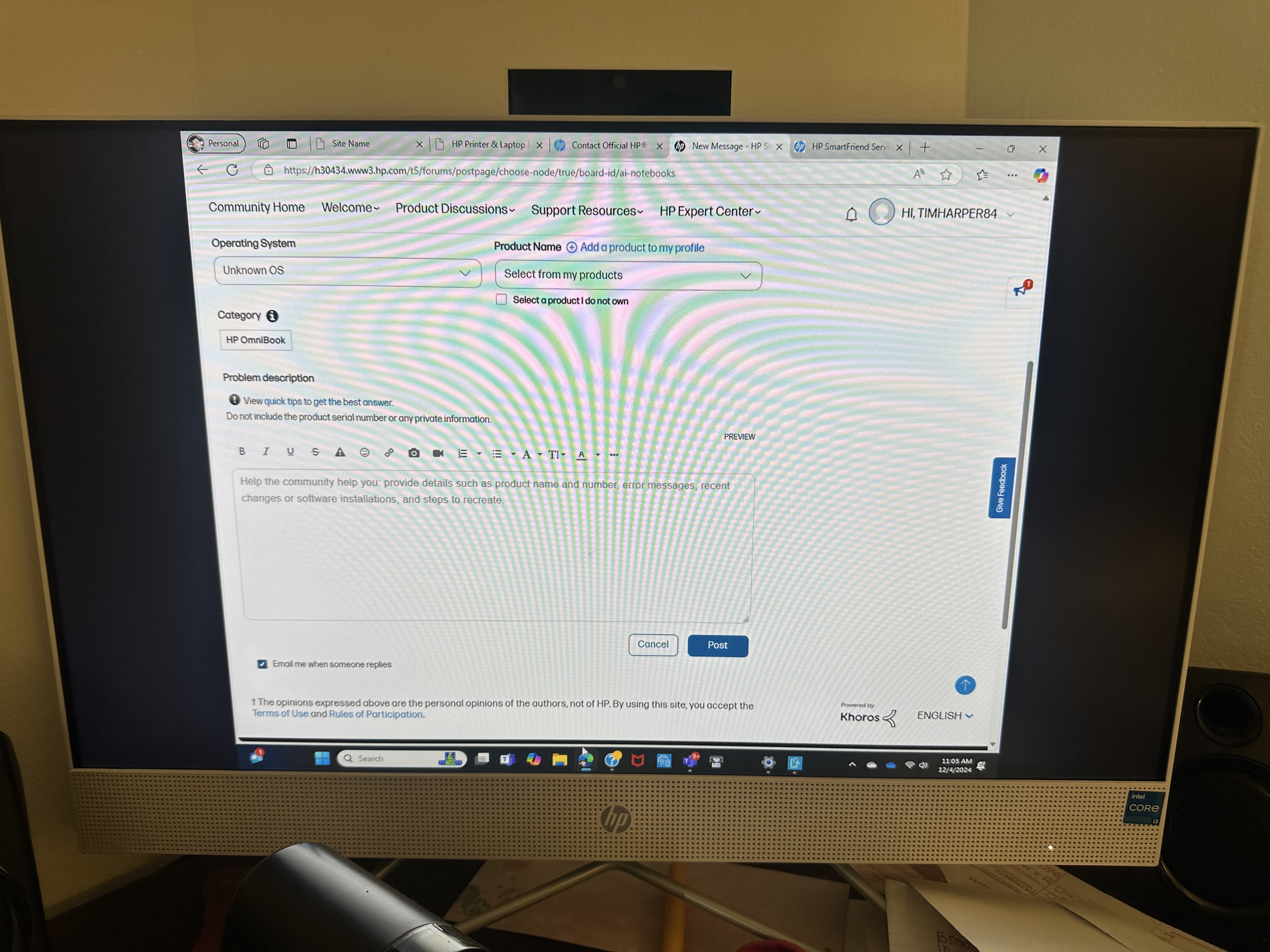 Screen centered, 3 inches on each side just black - HP Support ...