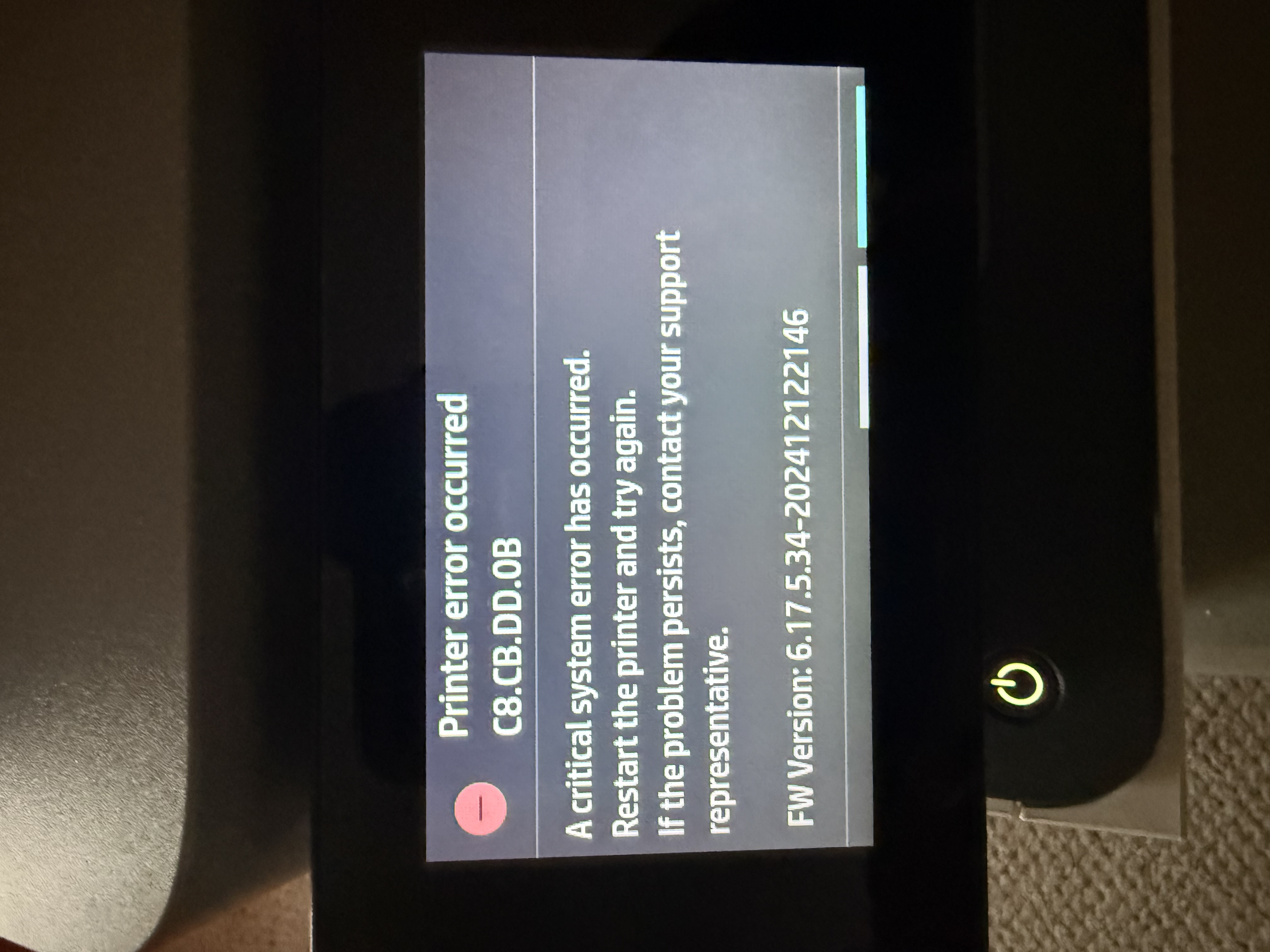 Hp Color LaserJet MFP 3301sdw Giving Error Code "C8.CB.DD.0B... - HP ...