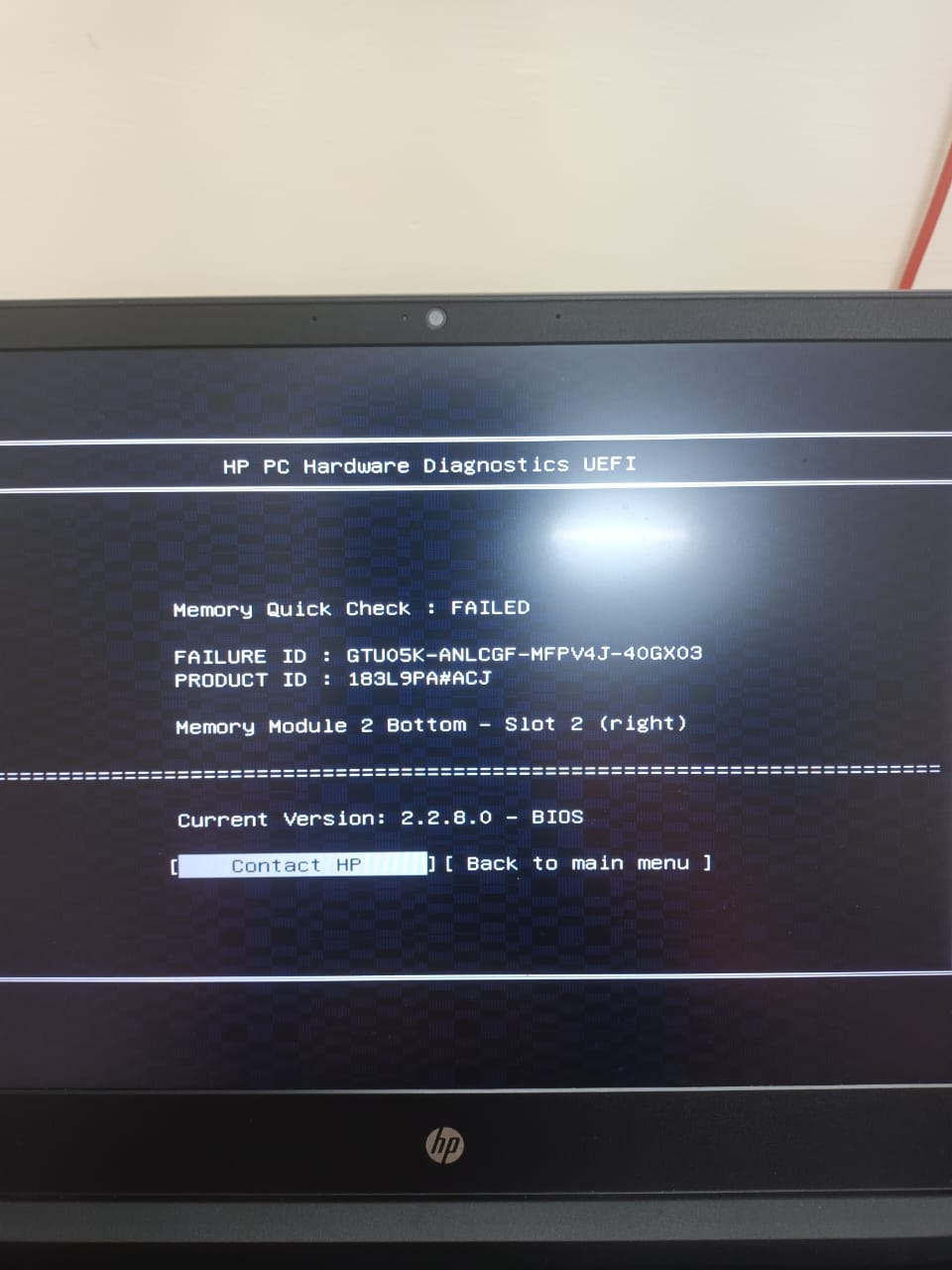 hardware diagnostics UEFI showed failure id and froze - HP Support ...