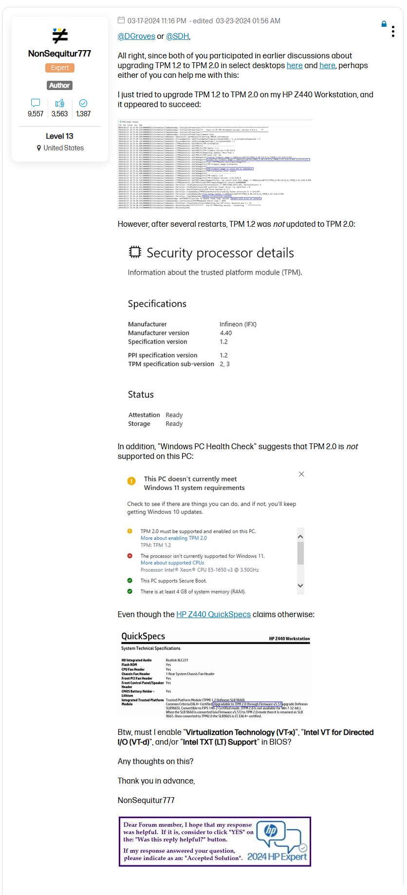HP z440 TPM Upgrade ? - HP Support Community - 9285179
