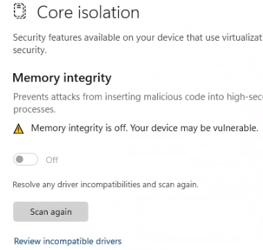 Memory Integrity is off and cant be turned on - HP Support Community ...