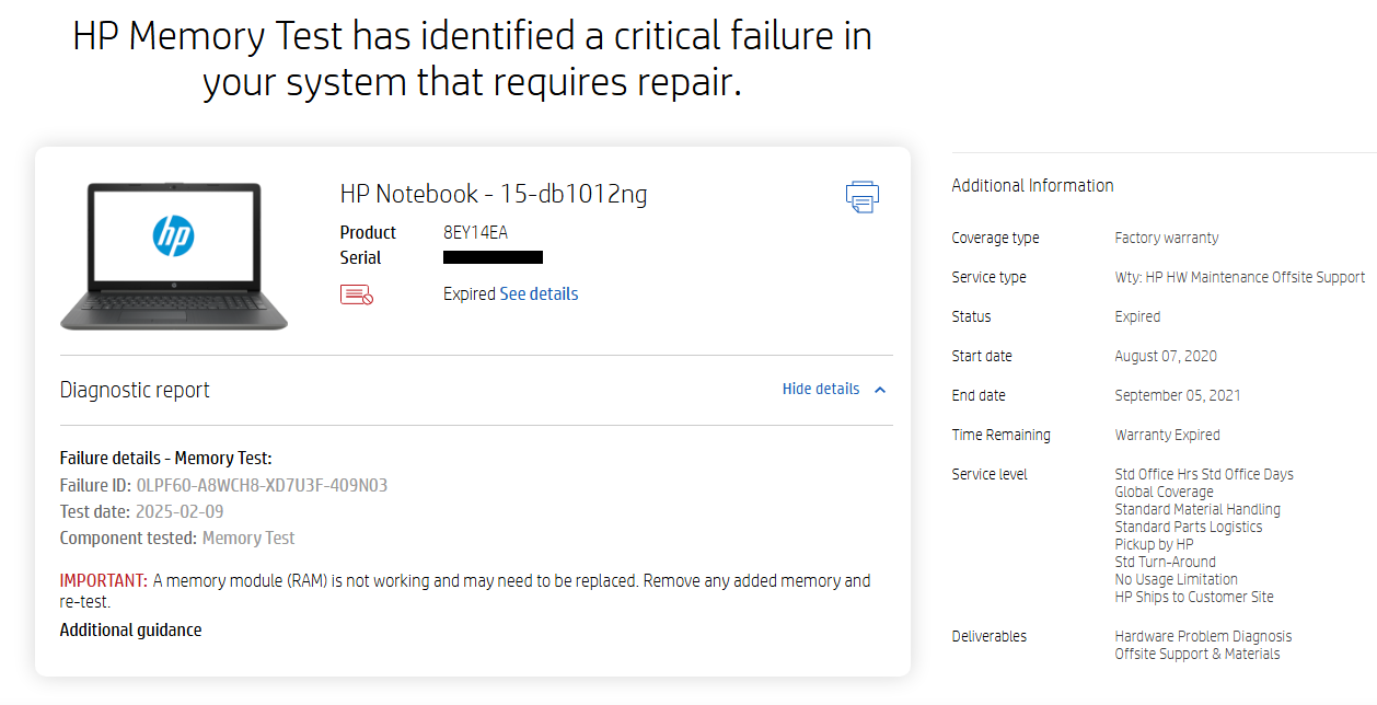 what is the meaning of hte failure code? - HP Support Community - 9305626