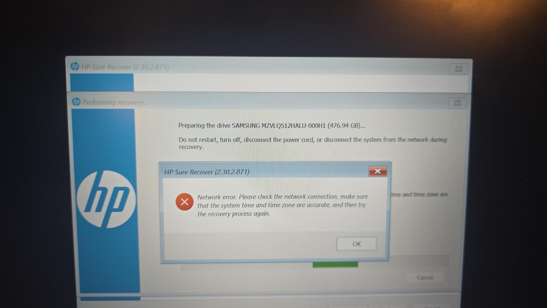 Error during HP Sure Recovery Network error make sure time a... - HP ...