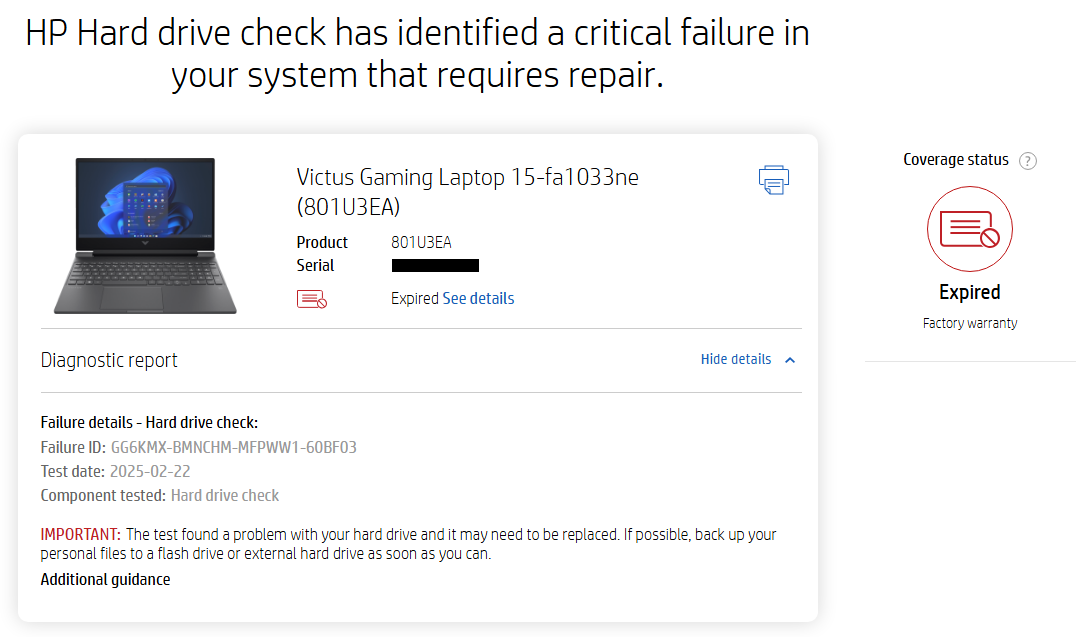 Hard Drive Failure – SMART Check & Component Test Failed (Fa... - HP ...