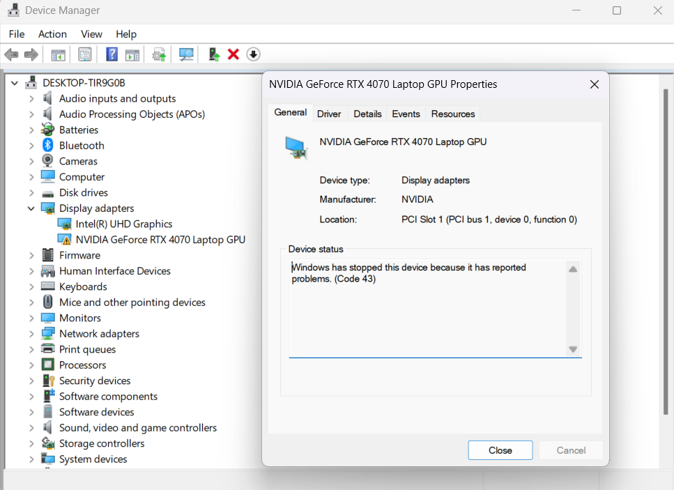 nvidia graphic card (Code 43) Victus Gaming Laptop 16-r0085c... - HP ...