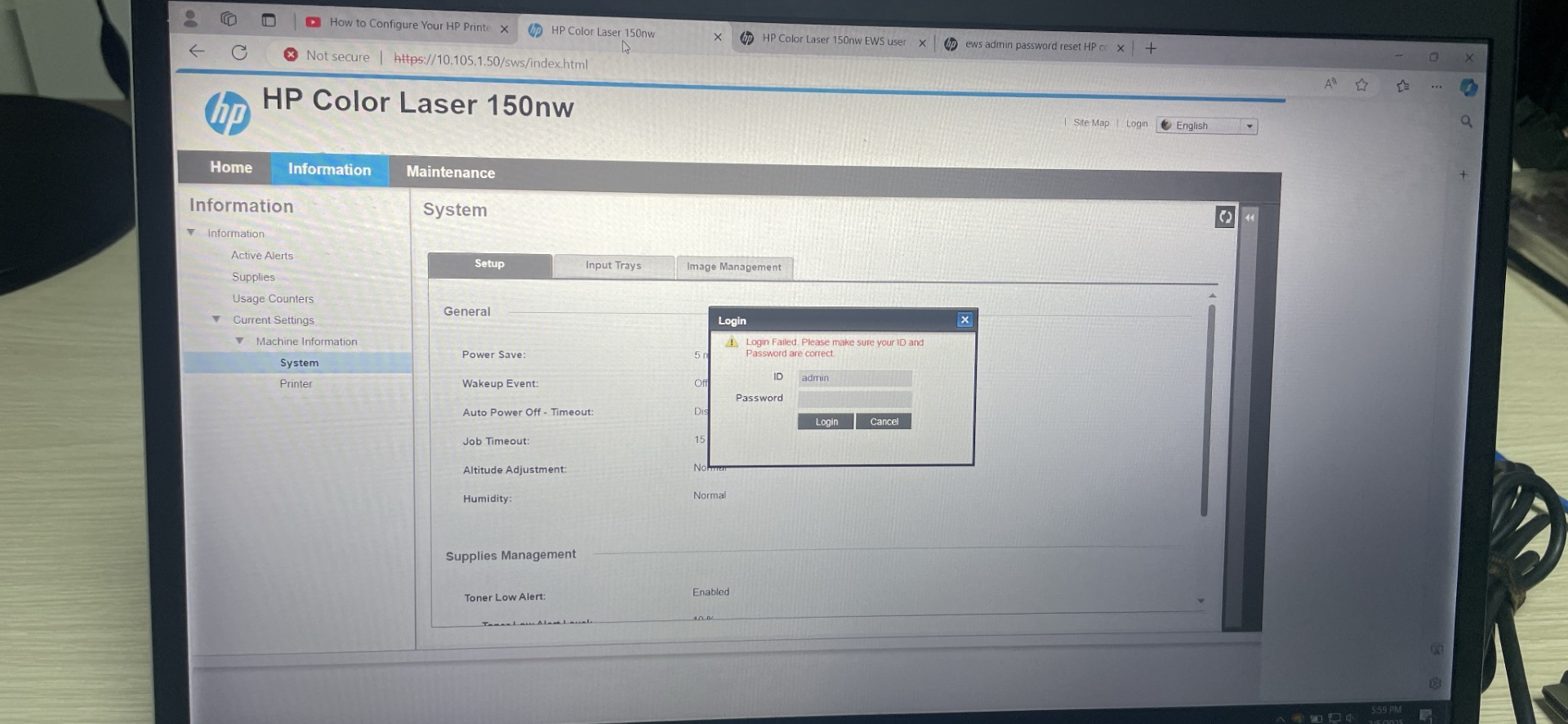 Cannot login admin when accessing printer IP on website (Pri... - HP ...