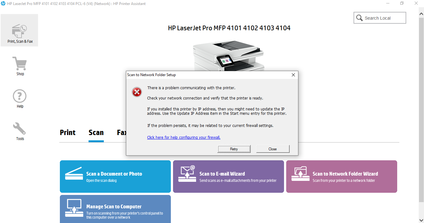 HP LaserJet Pro MFP 4104dw Scan to Network Folder not workin... - HP ...