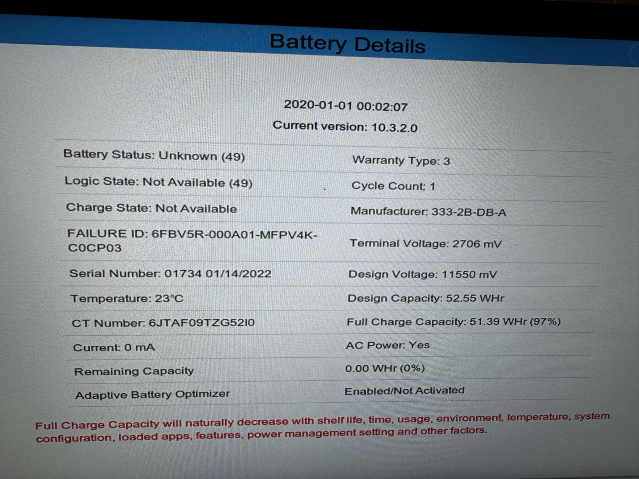 Unknown battery status (49), Logic state not available (49) - HP ...