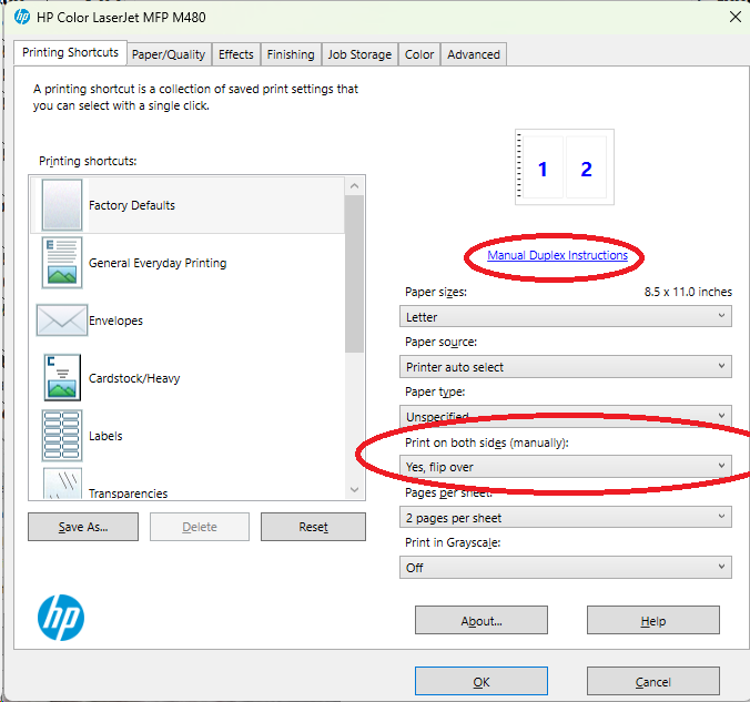 M480 keeps defaulting to Manual Duplex tray printing. - HP Support ...
