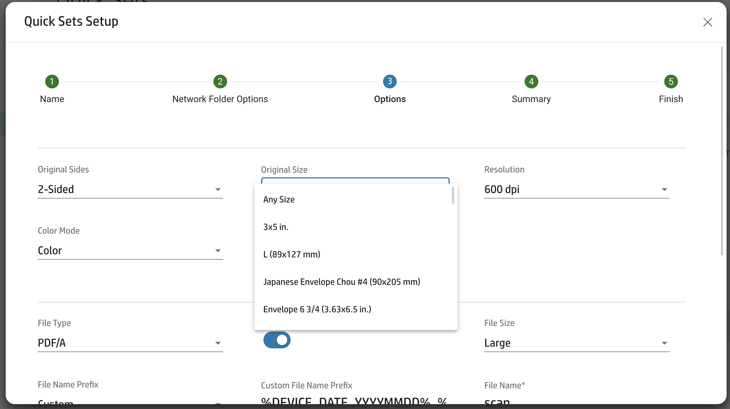Missing `Any Size` Option for Scan to Network Folder Quick S... - HP ...