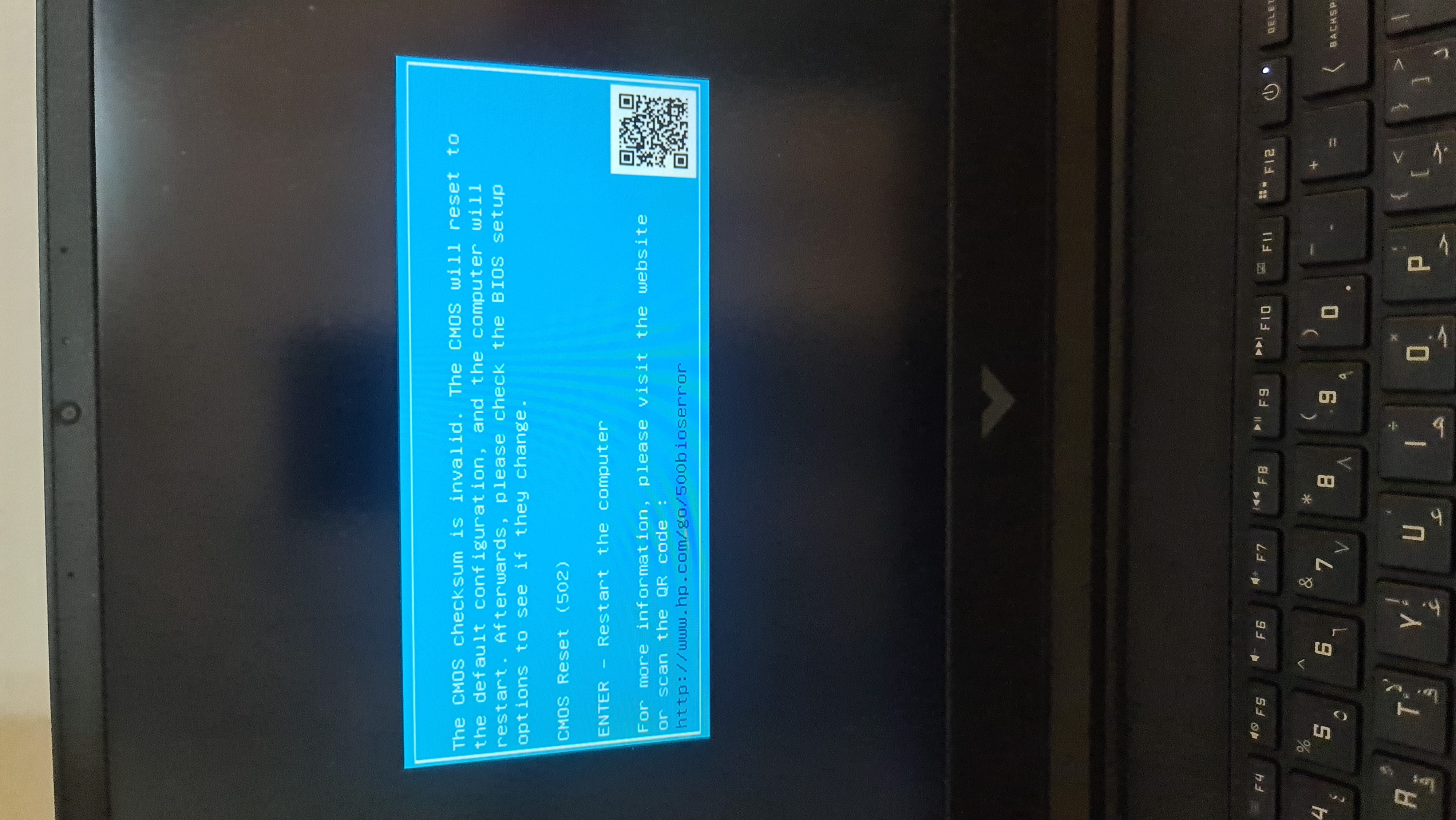 I got a cmos checksum invalid 502 and my battery stuck to 99... - HP ...