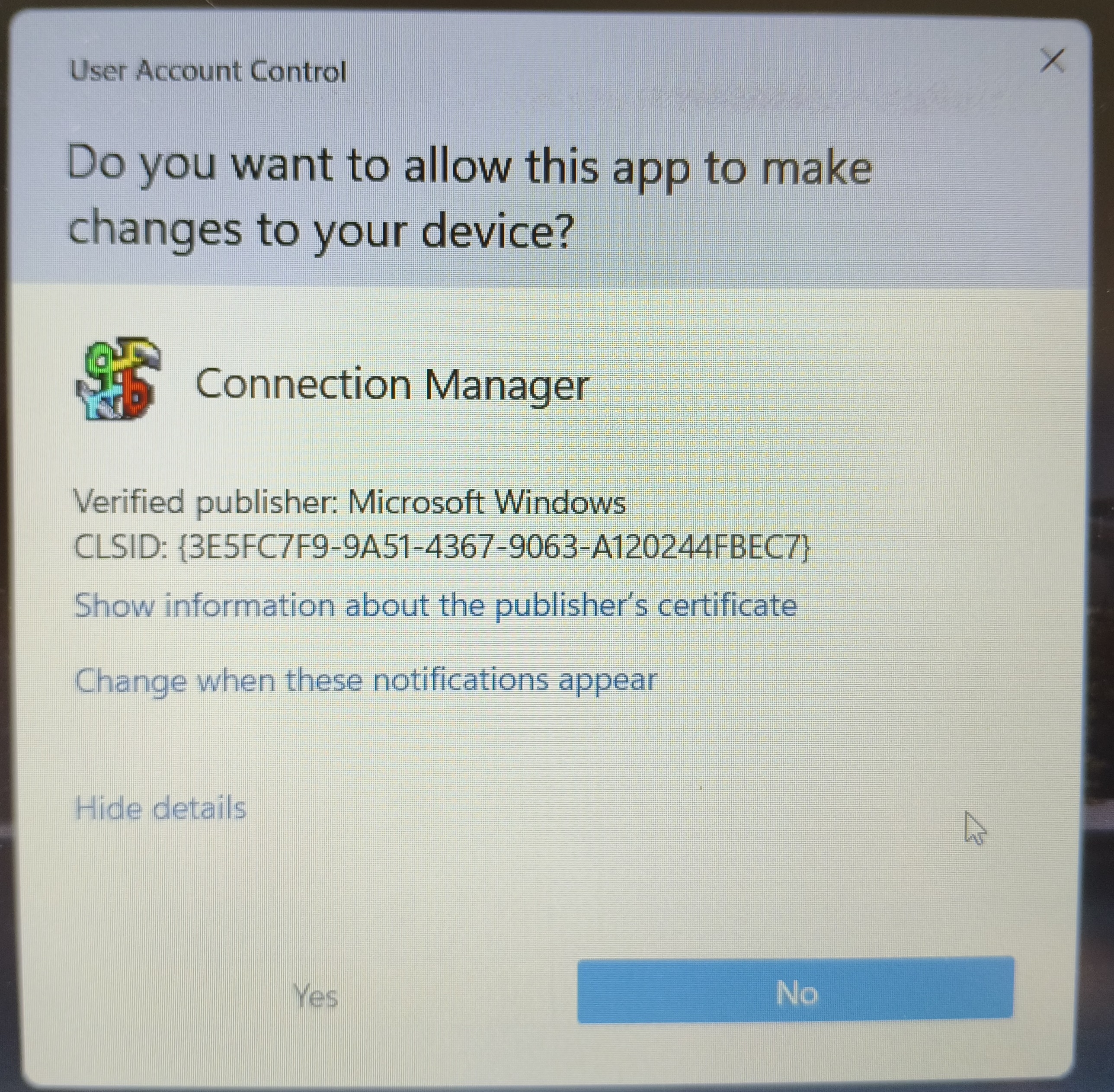 UAC Connection Manager issue - HP Support Community - 9397373