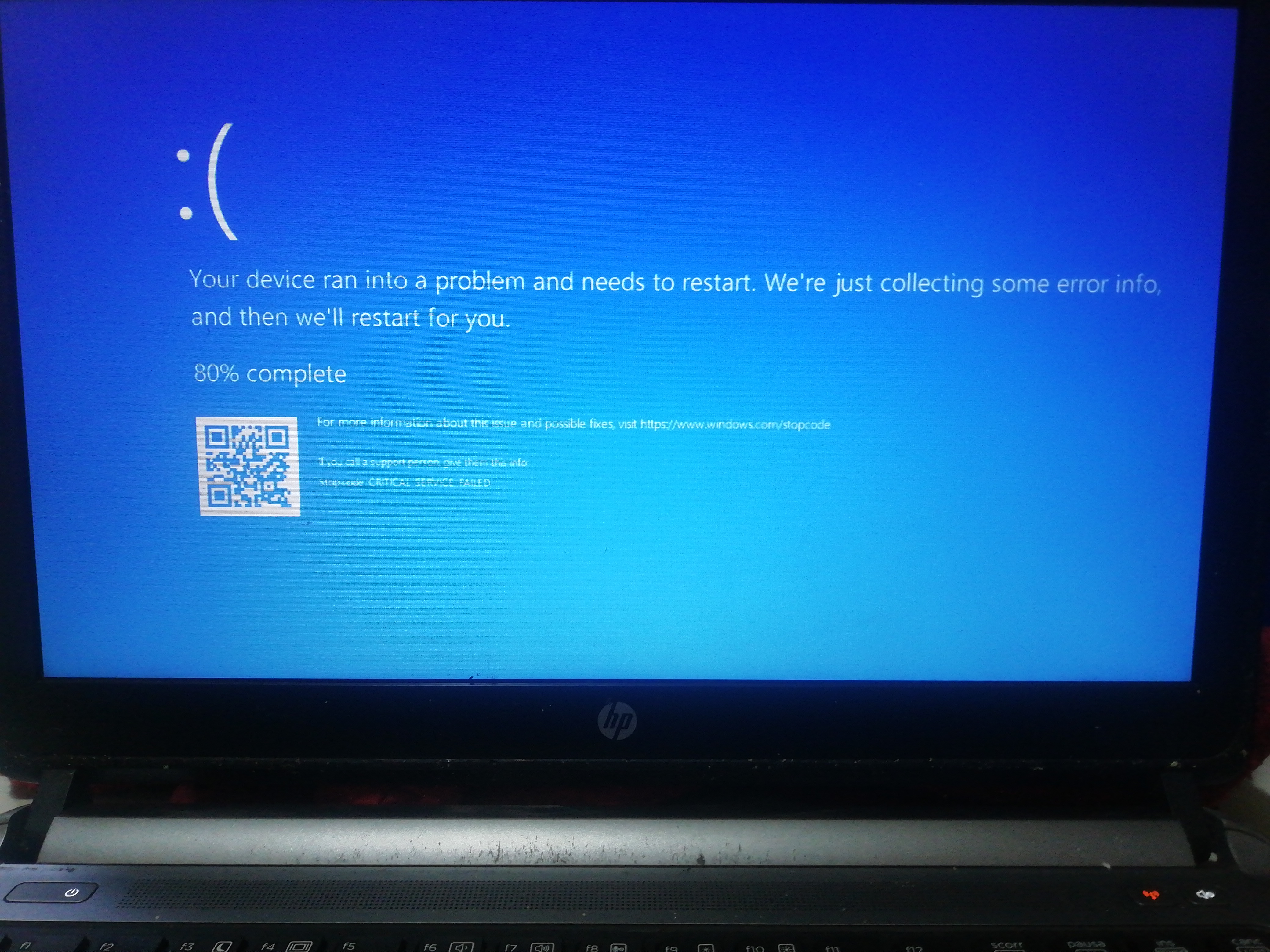 Stop code: CRITICAL SERVICE FAILED. When I try to turn on... - HP ...