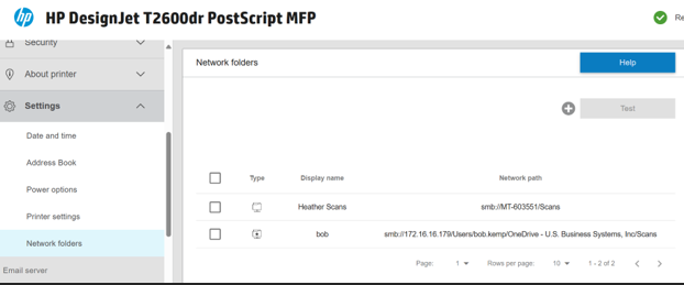 HP Designjet T2600dr Scan to Network folder - HP Support Community ...
