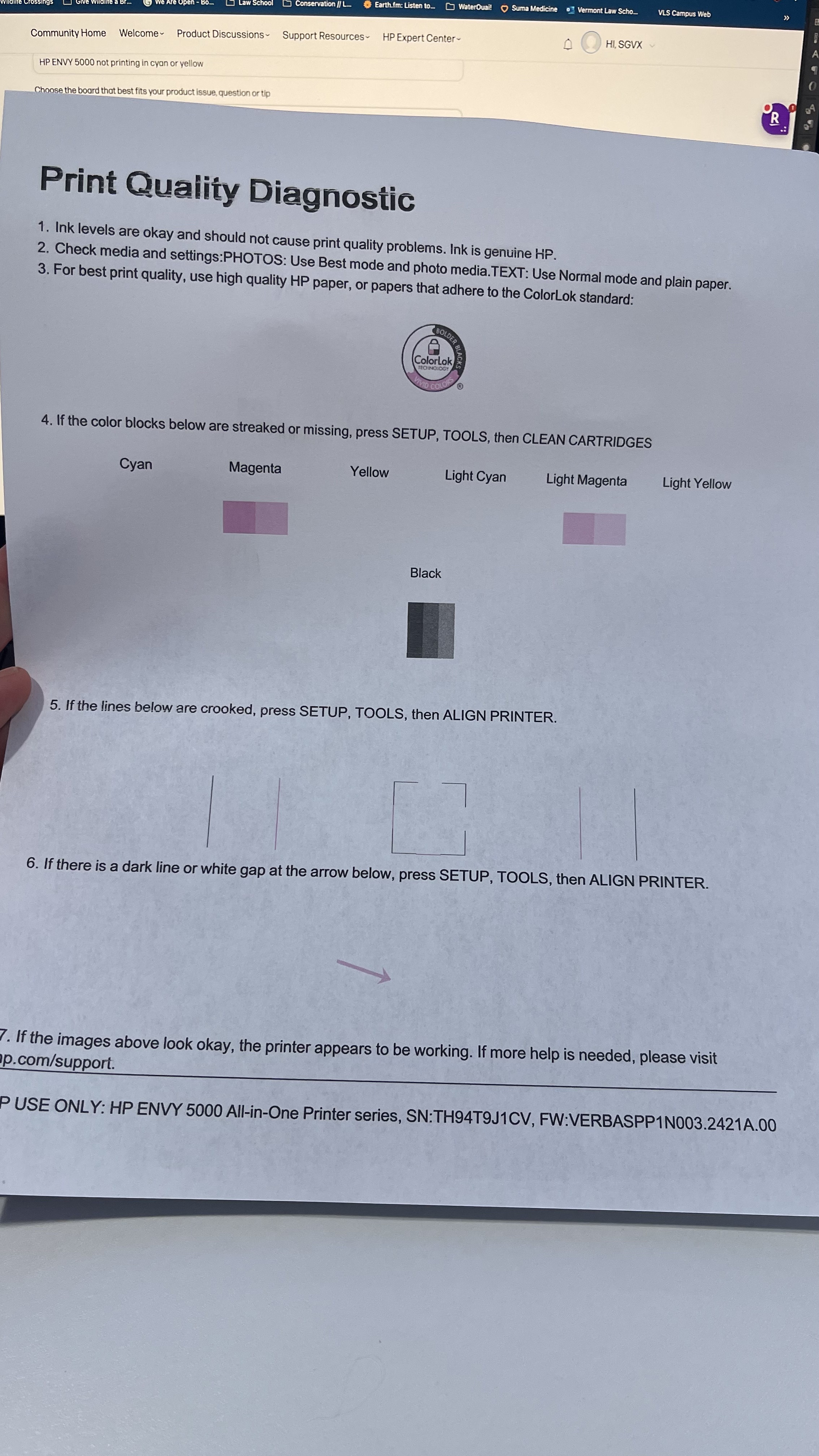 HP ENVY 5000 not printing in cyan or yellow - HP Support Community ...