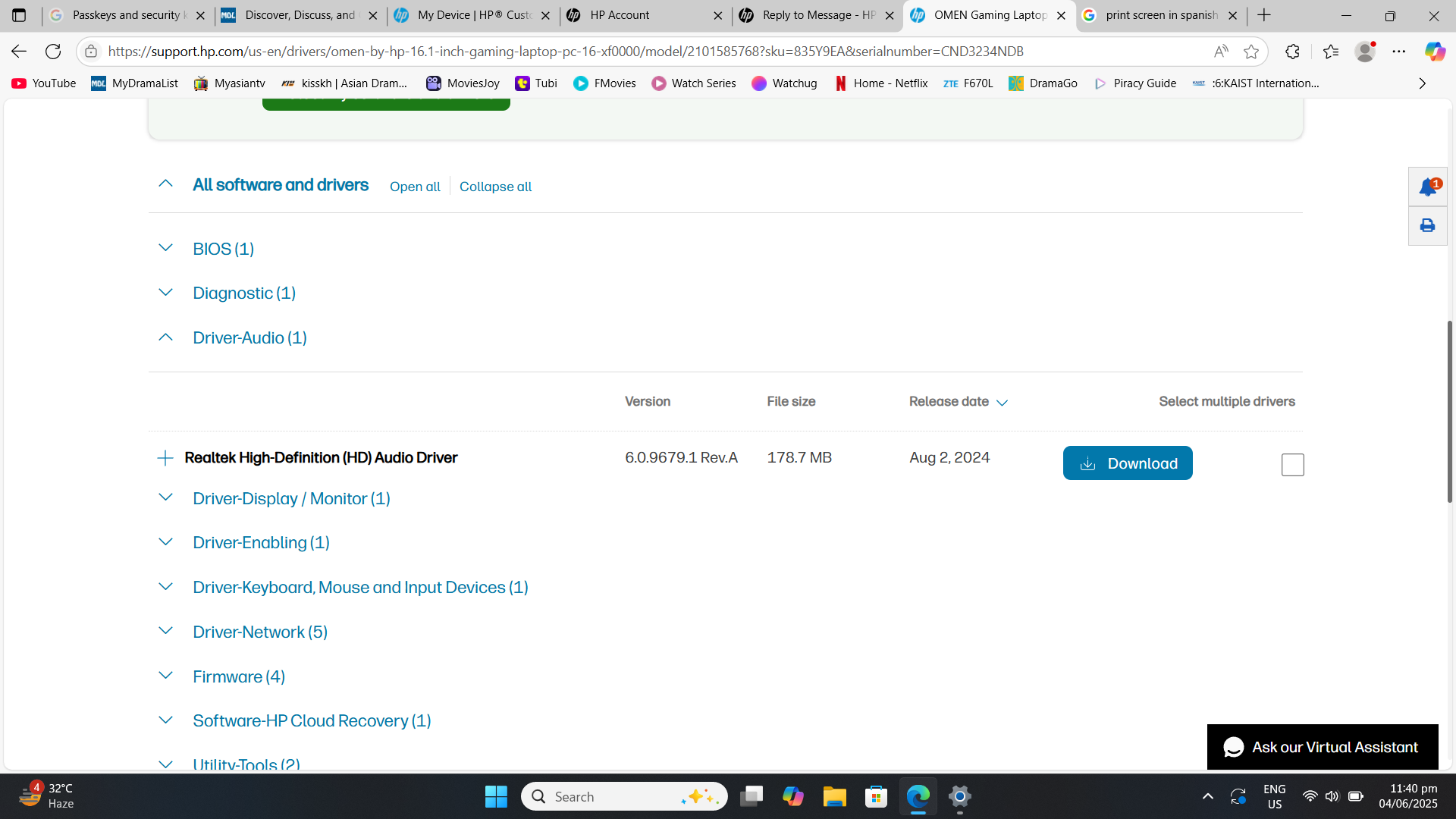 I don't have HP audio control software for my new Omen lapto... - HP ...
