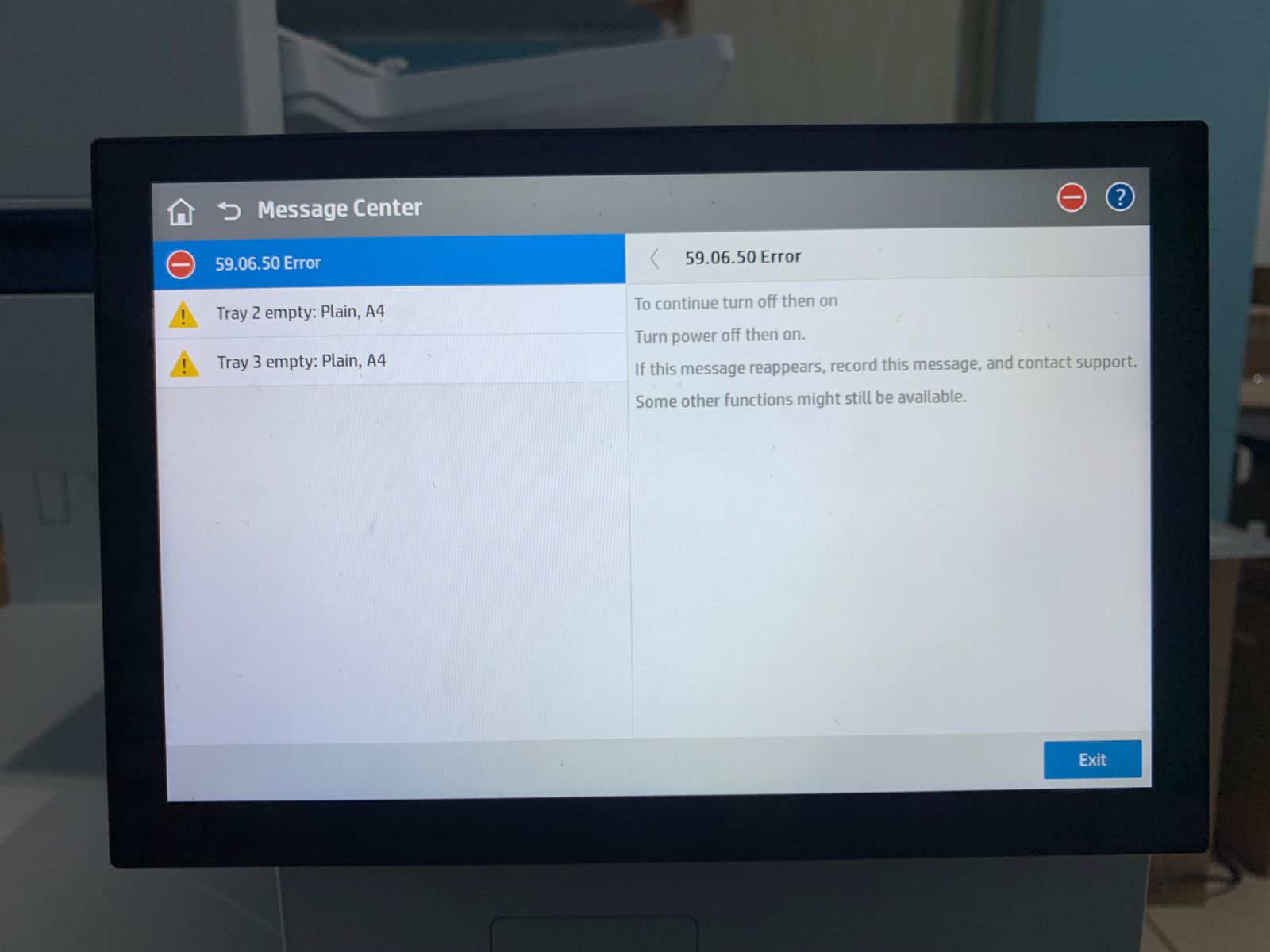 EROR CODE 59.05.50 - HP Support Community - 9419368